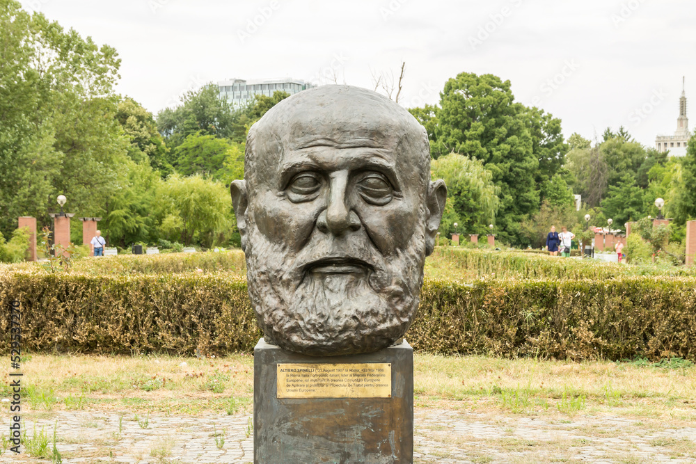 Bucharest, Romania - June, 2022. The Statue of Altiero Spinelli. Famous ...