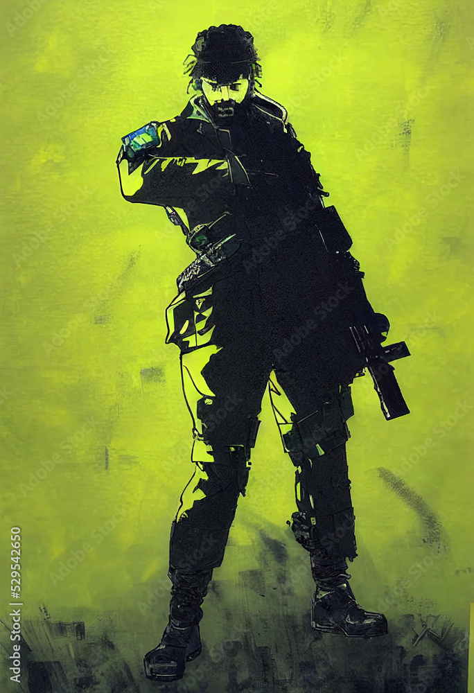 Soldier on the War Battlefield. People in a Military Style. Soldier ...
