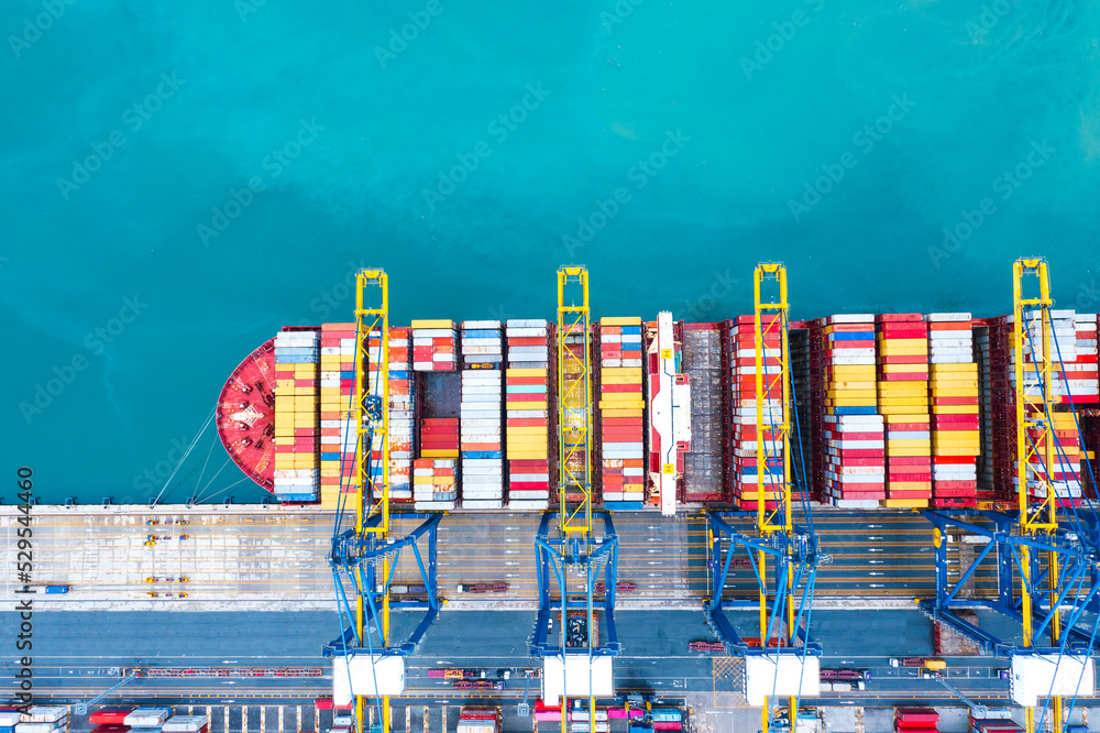 aerial view Container ships are docking at the deep sea port Container ...