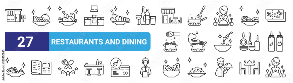 set of 27 outline web restaurants and dining icons such as restaurant ...
