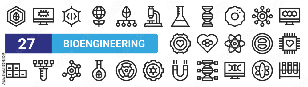 set of 27 outline web bioengineering icons such as biotechnology, cell ...