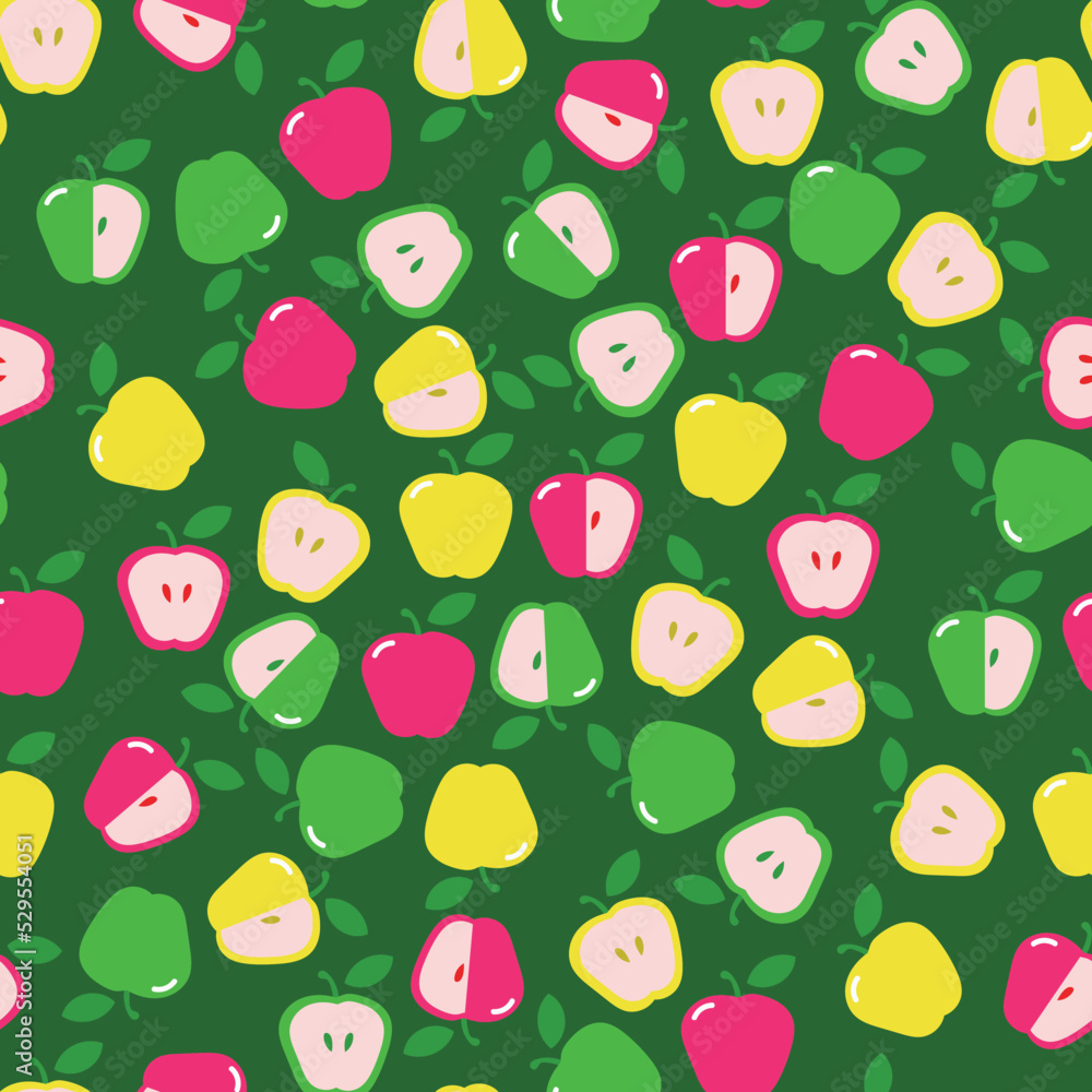 Apple (green yellow and red) seamless repeating pattern background ...
