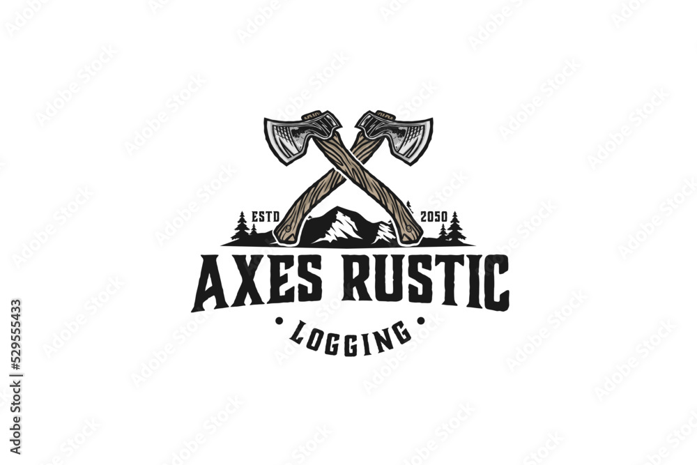 Axes rustic wood work logging logo axe design carpenter badge emblem ...