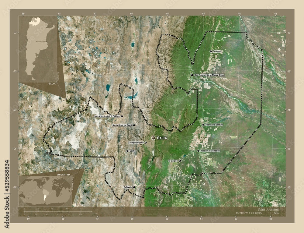Salta, Argentina. High-res satellite. Labelled points of cities Stock ...