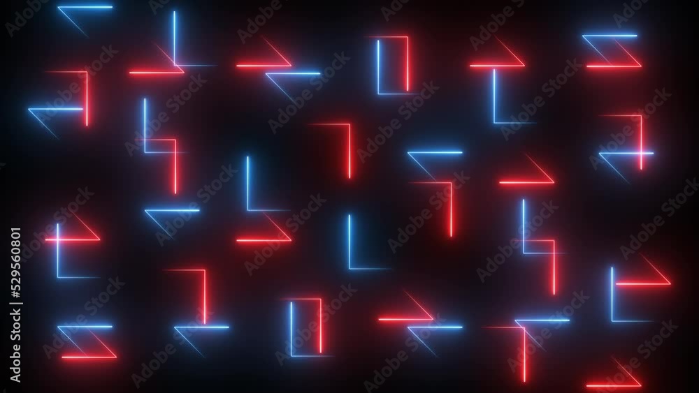 Abstract neon glowing red and blue line animated background. Seamless ...