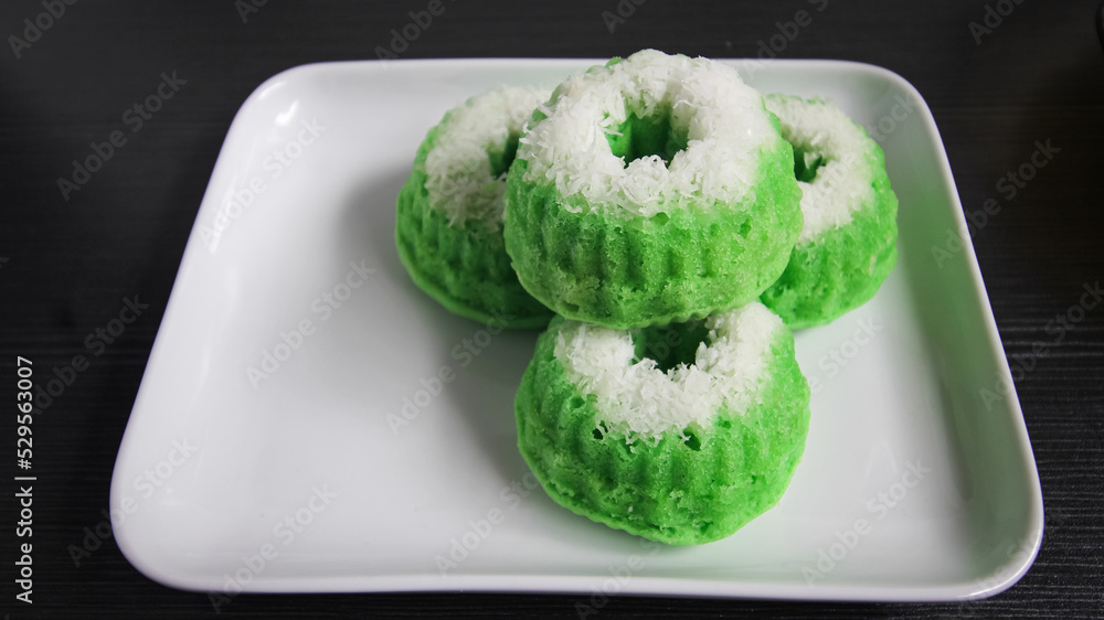 Indonesian Traditional steamed cake Kue Putu Ayu, made from rice flour ...