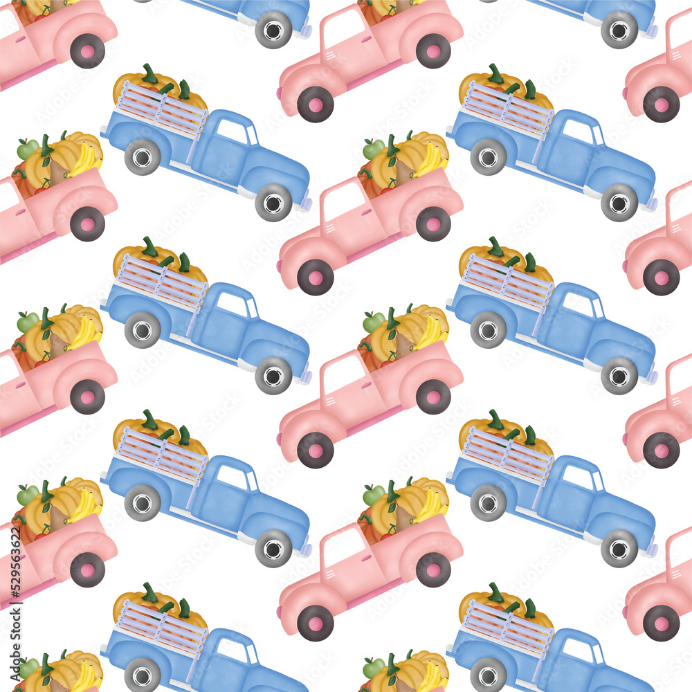Autumn Pumpkin Truck Seamless Pattern Digital Papers PNG with ...