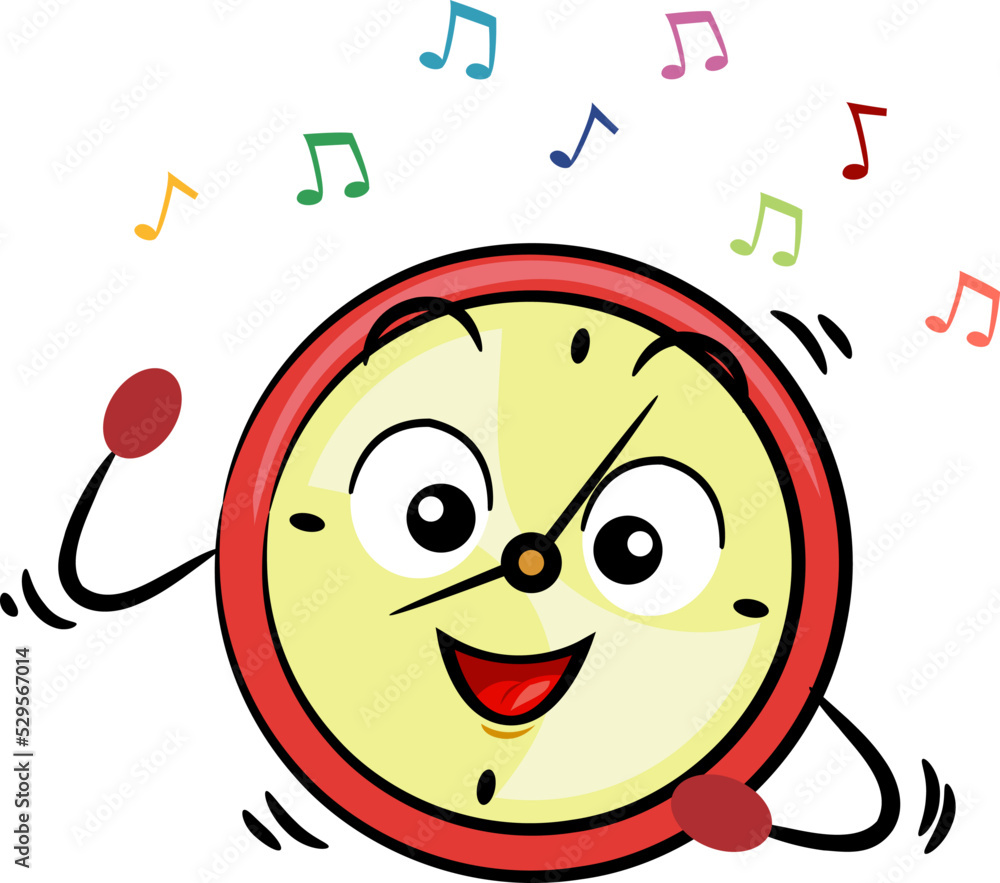Mascot Clock Dance Music Notes Illustration Stock Vector | Adobe Stock