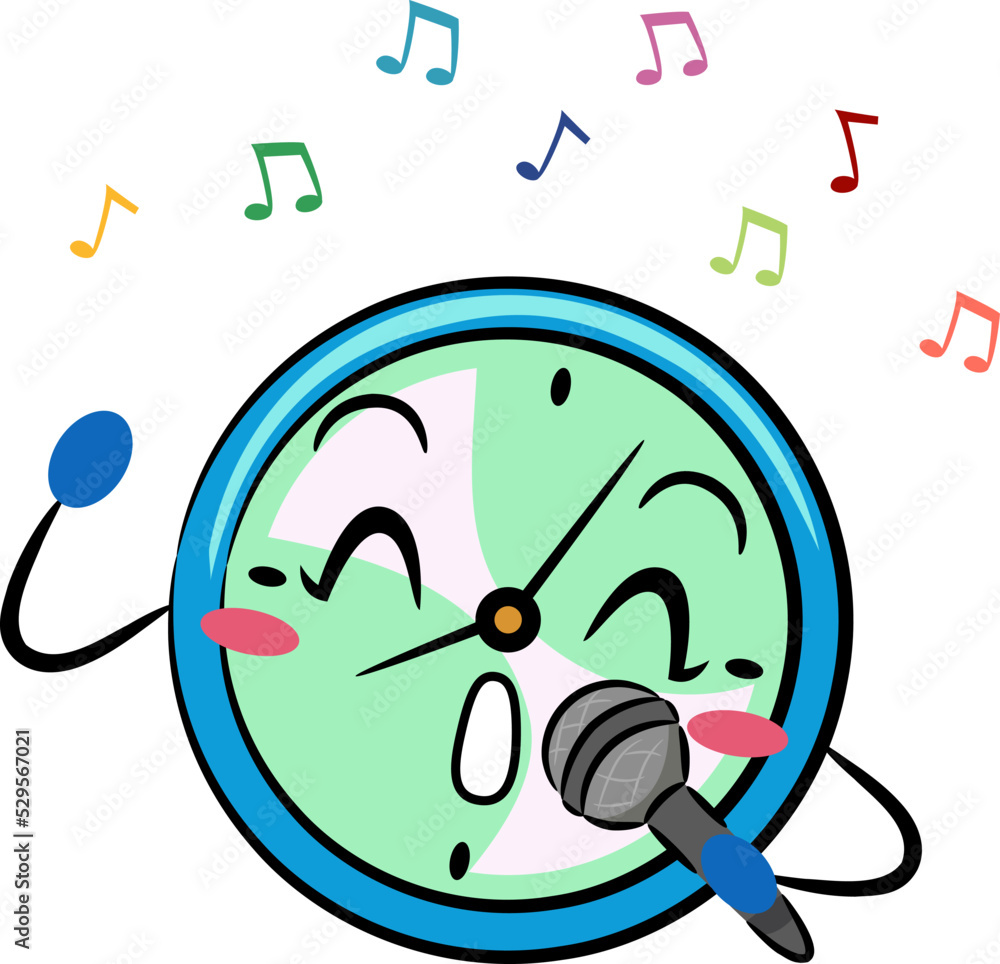 Mascot Clock Sing Music Notes Illustration Stock Vector | Adobe Stock