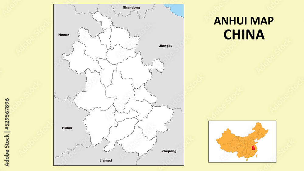 Anhui Map of China. State and district map of Anhui. Political map of ...