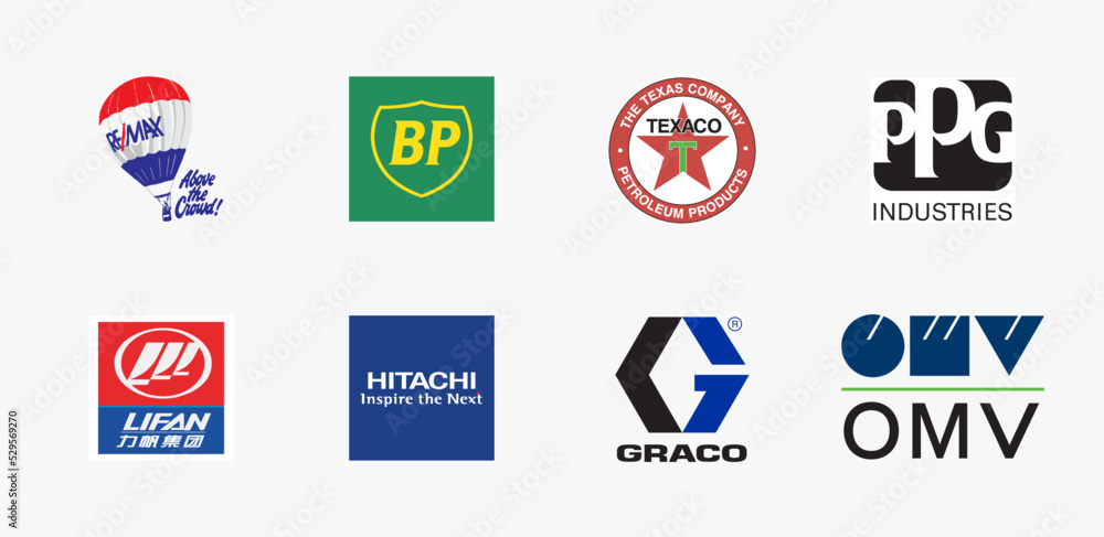Industry logo set collection. Most well-known logos of industry. Texaco ...