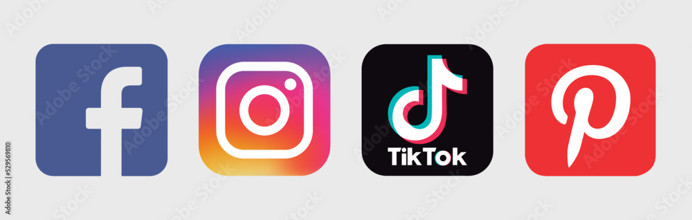 facebook, instagram, tiktok, pinterest vector logo, Editorial vector illustration. Stock Vector ...