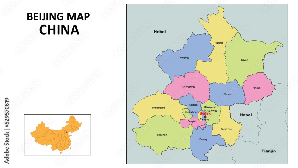 Fototapeta mapa świata dla dzieci Beijing Map of China. State and ...