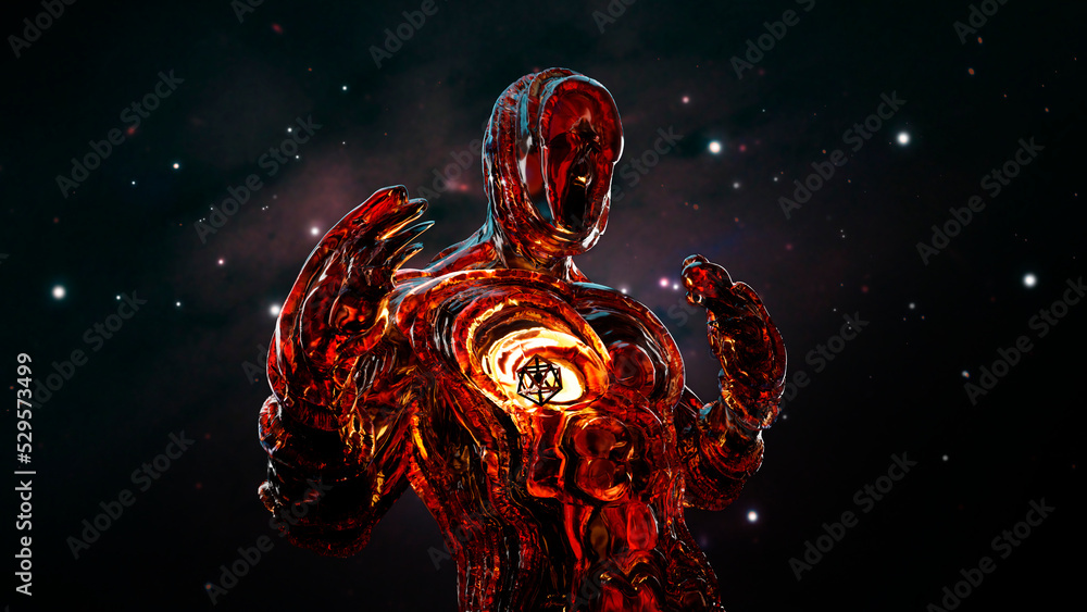 A fantastic cosmic being with an unstable transparent body, creates ...