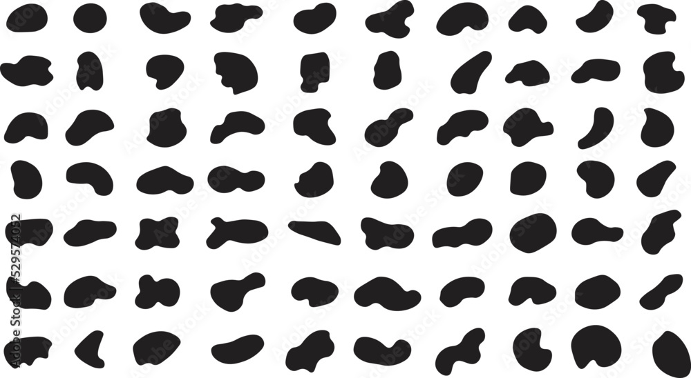 Black Blobs Design Elements Set, Rounded Forms Isolated on White Set of abstract liquid shape ...