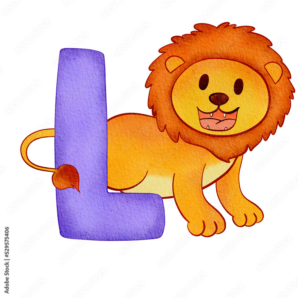 L lion alphabet isolated on a transparent background. With the letter L ...
