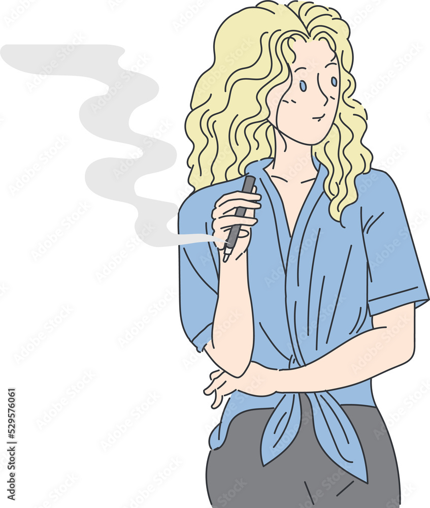 Vape girl cartoon style holding vapor electric cigarette with ...
