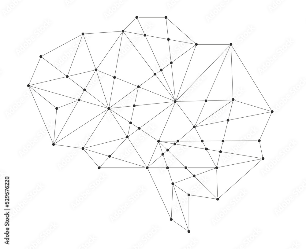 Brain shape network polygon structure connect lines and dots background ...