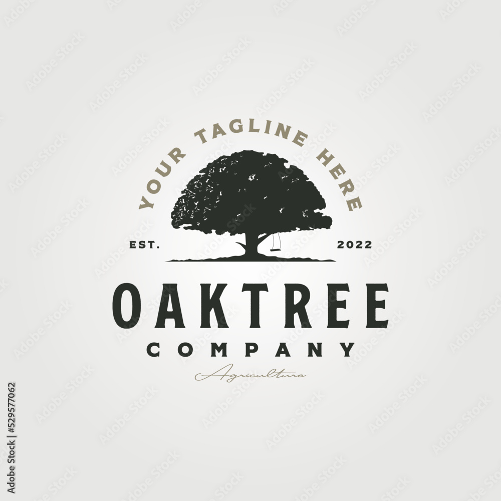oak tree vintage logo vector symbol with typography design. tree swing ...