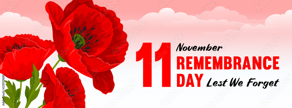 Remembrance Day banner. Lest We forget. Horizontal banner with cartoon ...