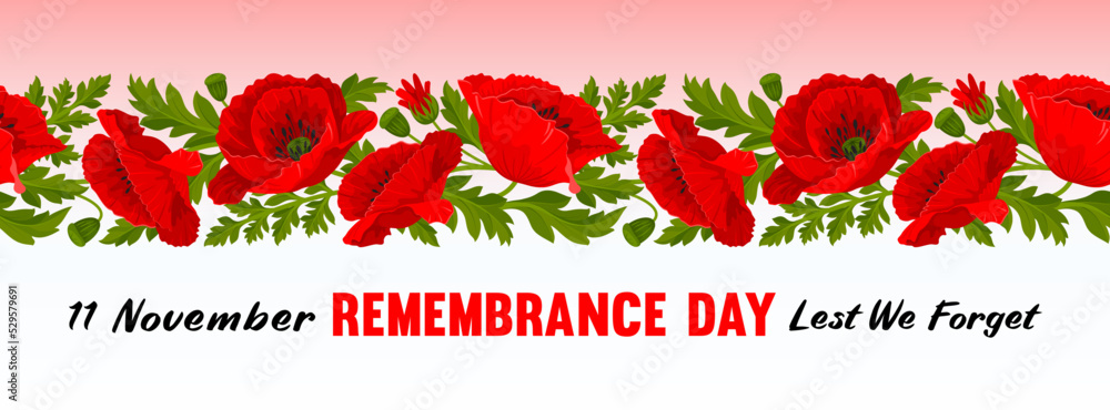 Remembrance Day greeting banner. Lest We forget. Horizontal banner with ...