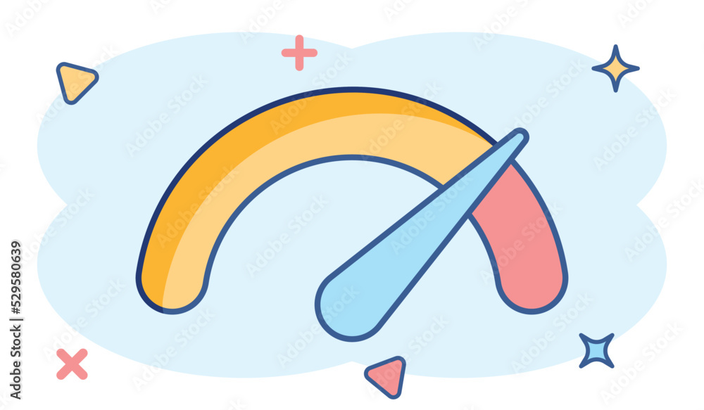 Meter dashboard icon in comic style. Credit score indicator level ...