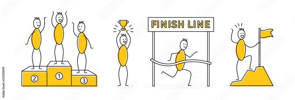 Set of winner vector doodle stickman illustration, containing champion ...