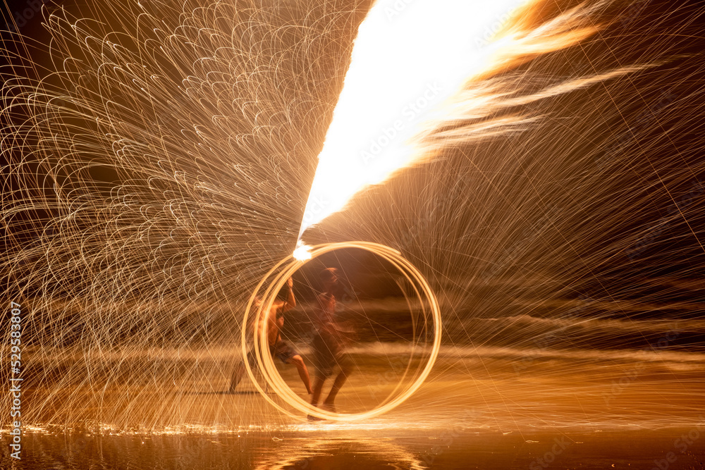 Fire dancers Swing fire dancing show fire show on the beach dance man ...