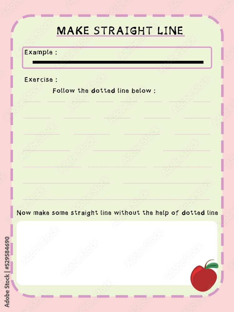 children activity sheet how to make a straight line in pink color ...