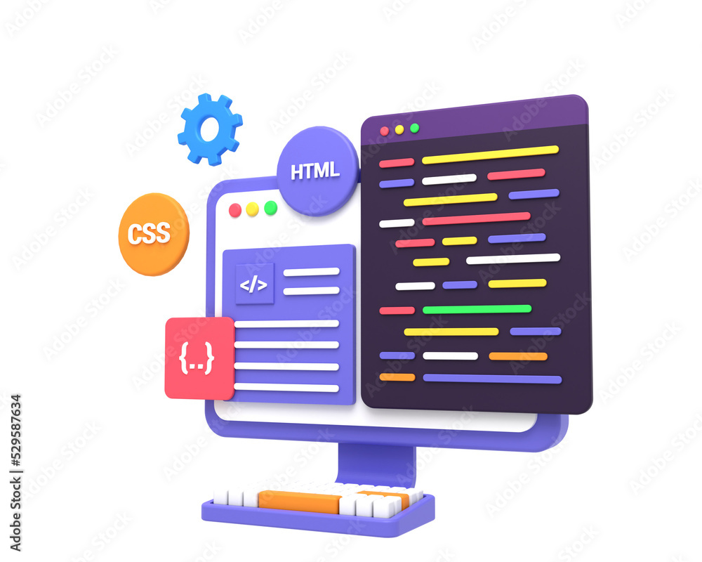 3d Render Web Development Or Software Development Or Web Design Coding And Programing Stock