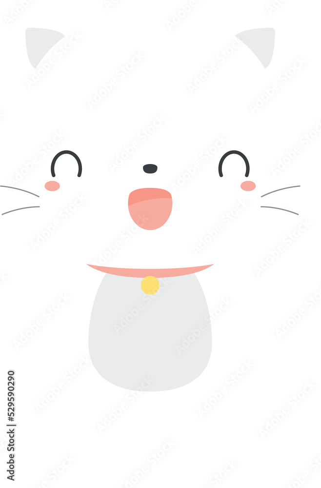Cute white cat cartoon character. Flat design illustration. Stock ...