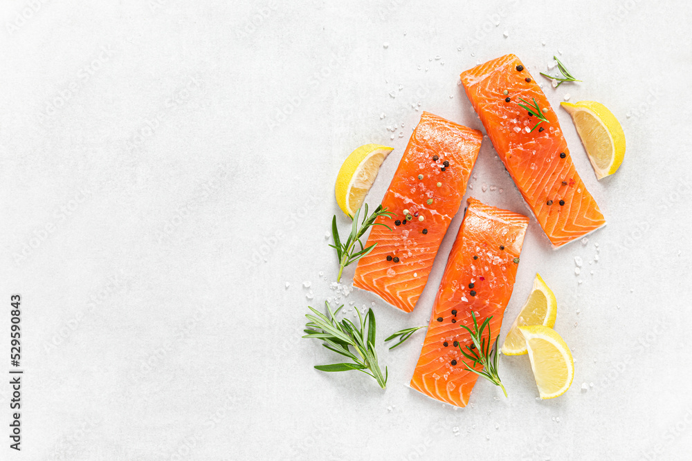 Salmon. Fresh raw salmon fish fillet on white background Stock Photo ...