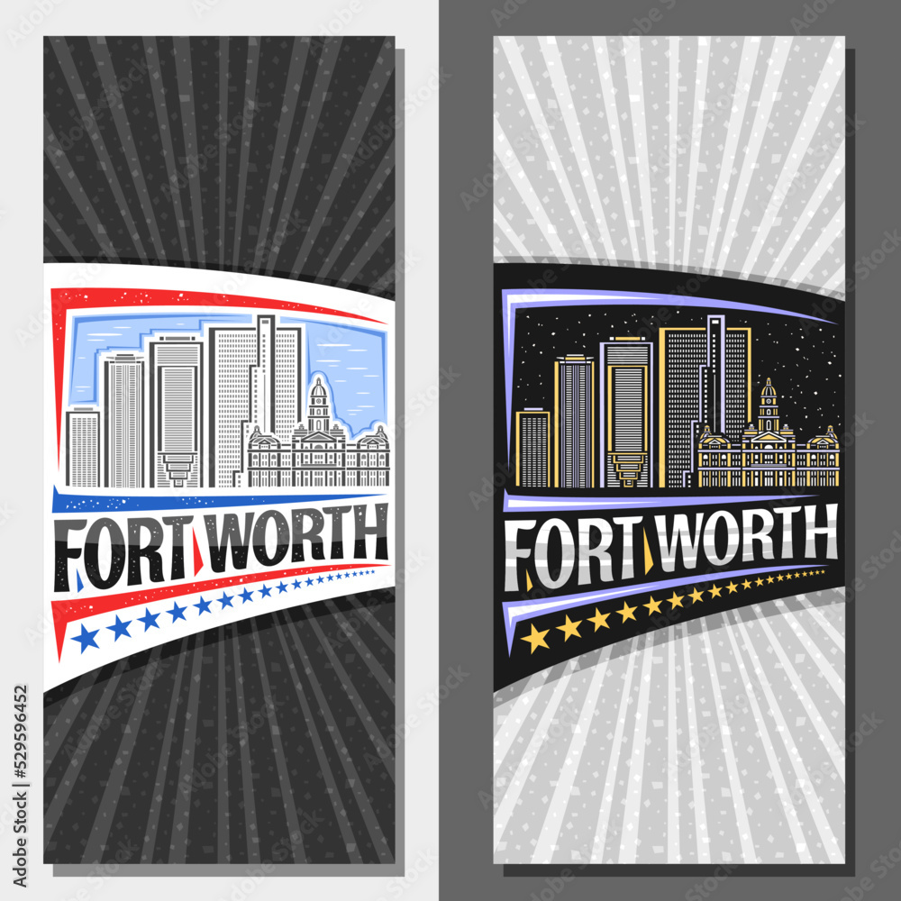 Vector vertical banners for Fort Worth, decorative ticket with ...