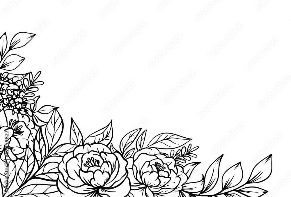 outline flower border frame decoration Stock Illustration | Adobe Stock