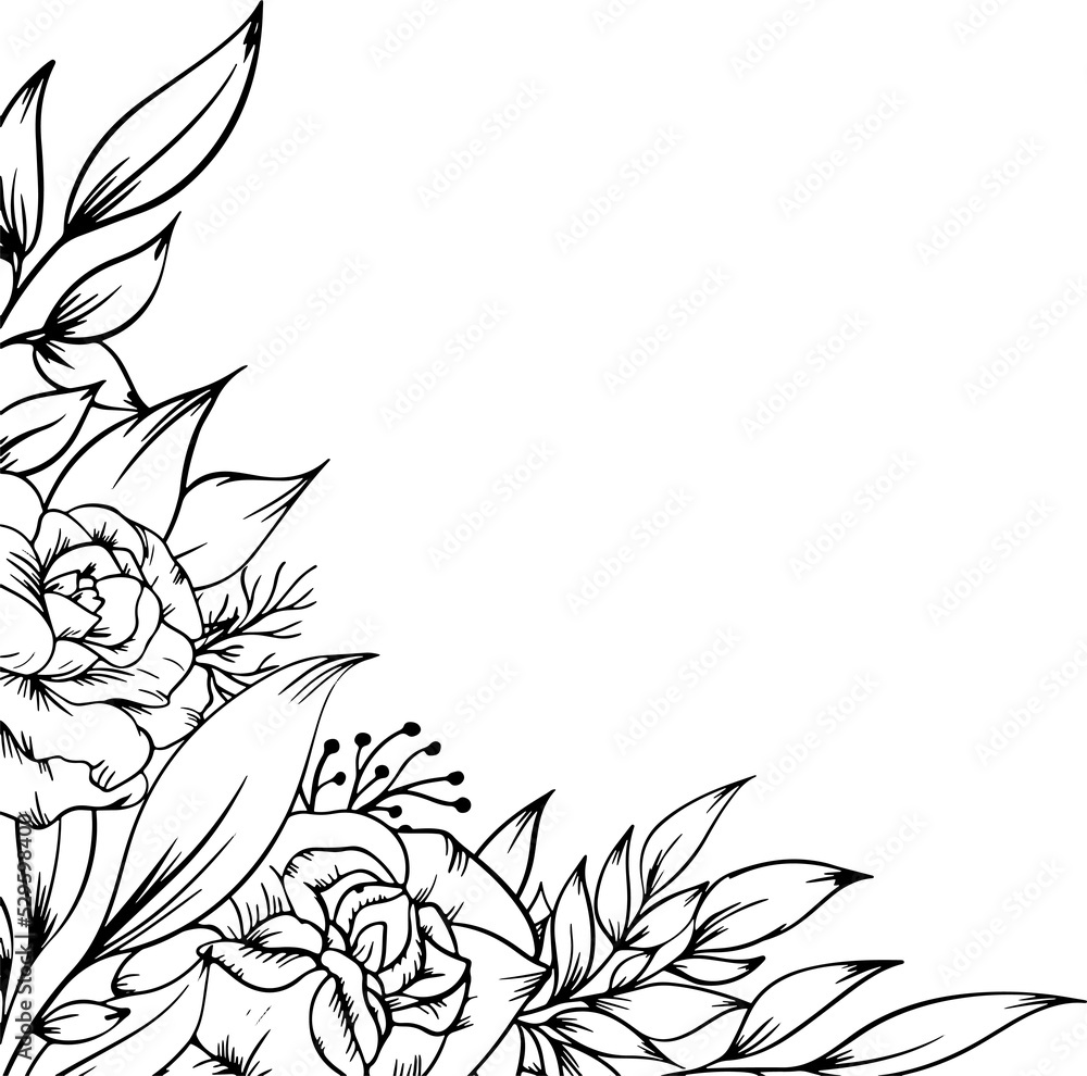 outline flower border frame decoration Stock Illustration | Adobe Stock