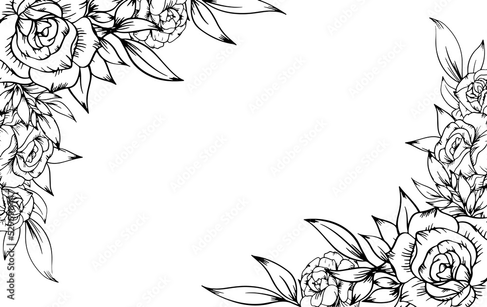 outline flower border frame decoration Stock Illustration | Adobe Stock