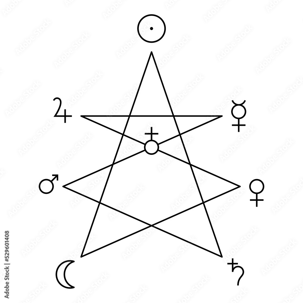Symbols of Mystic Lamb, planets and globus cruciger. Unicursal seven ...