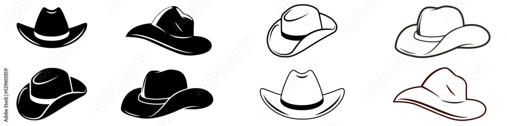 Cowboy hat icon vector set. west illustration sign collection. Texas ...