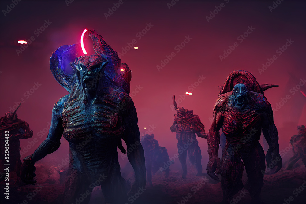 big size scary alien creatures. High quality 3d illustration Stock ...