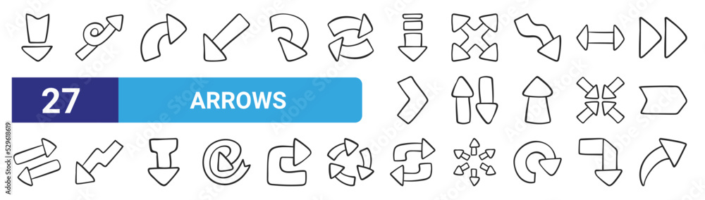 set of 27 outline web arrows icons such as down arrow, loop, curve ...