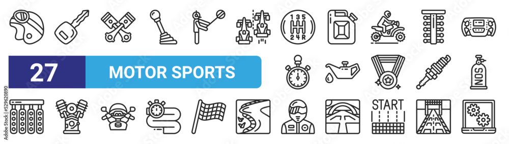 set of 27 outline web motor sports icons such as helmet, car key ...
