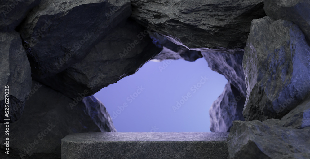 Black geometric Stone and Rock shape background, minimalist mockup for ...