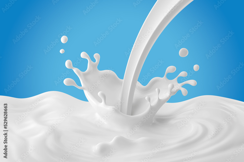 Milk Flowing and Splash in Crown Shape, for Milk Product background,3d ...