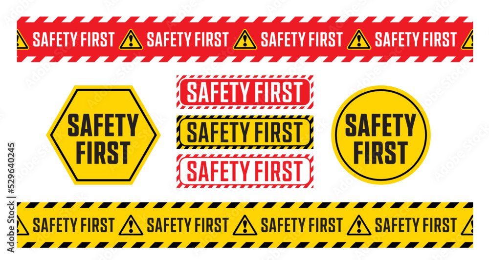 Banner safety first. Seamless tape, danger. Yellow police line. Danger ...