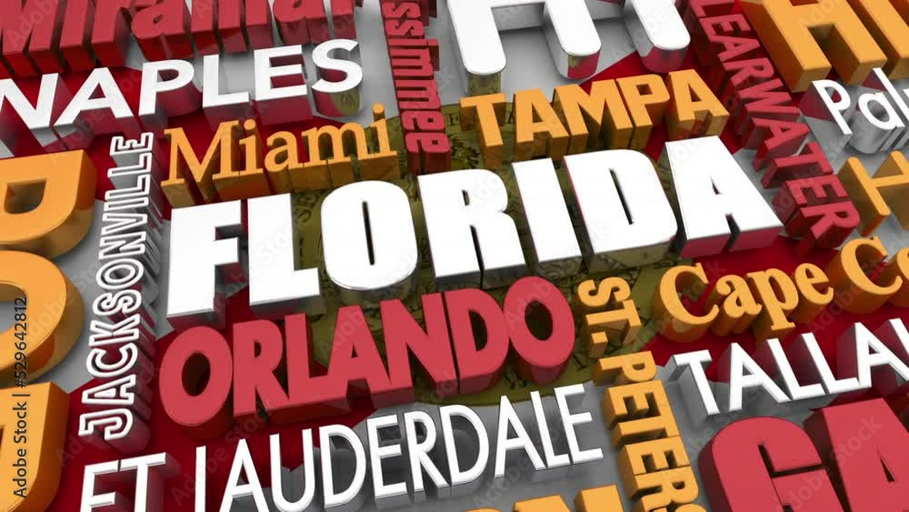 Florida Cities State Flag Background Destinations 3d Animation Stock ...