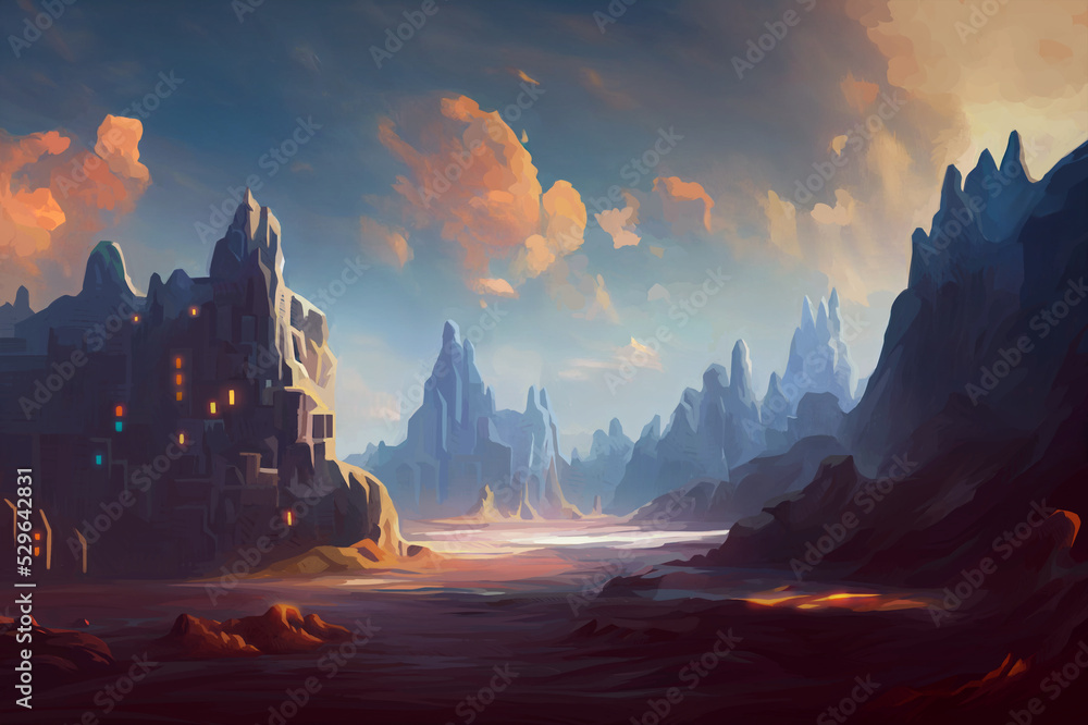 Ruins of the Building in the Fantasy Land, Post Apocalyptic Digital Art ...