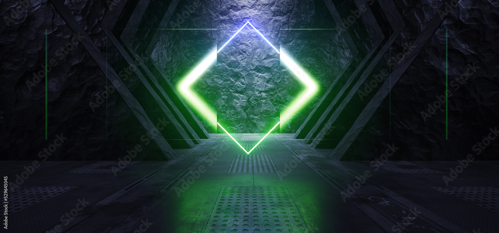 Futuristic Spaceship Underground Nuclear Bunker Neon Hologram Triangle ...