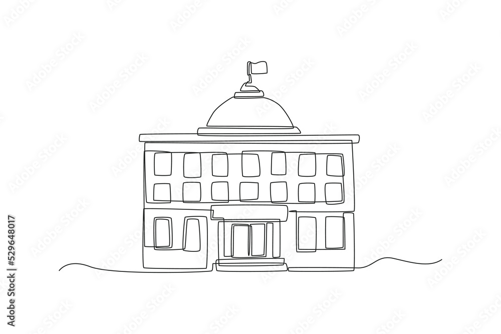 Continuous one line drawing government building. Building and office ...