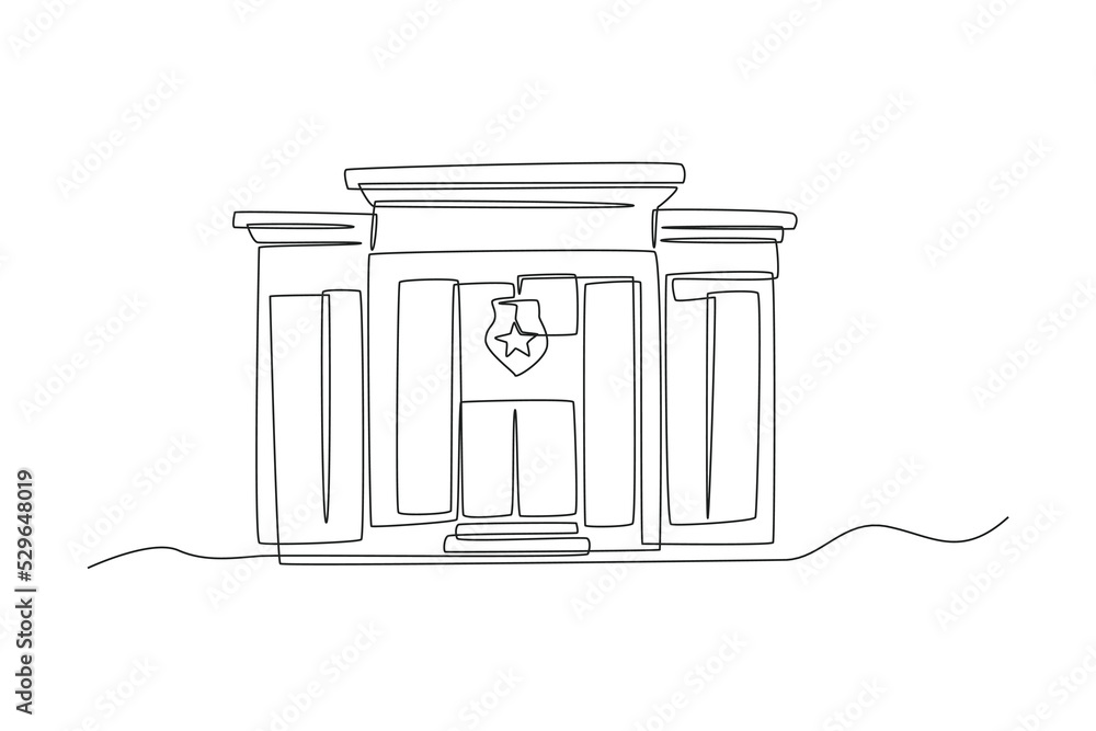 Continuous one line drawing police office. Building and office concept ...