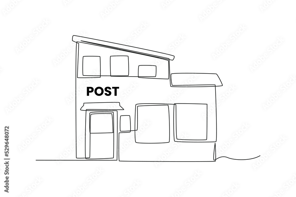 Continuous one line drawing post office. Building and office concept ...